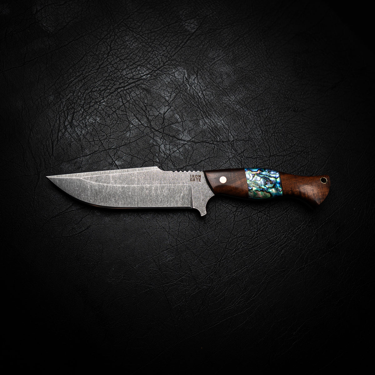 Stonewashed Hunter - Australian Gidgee and Abalone – Iron Gate Knives